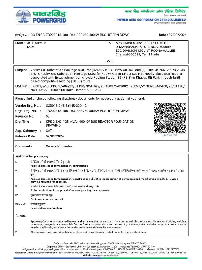 400kV Bus Reactor FDN DRWG | PDF | Electric Power | Power Engineering