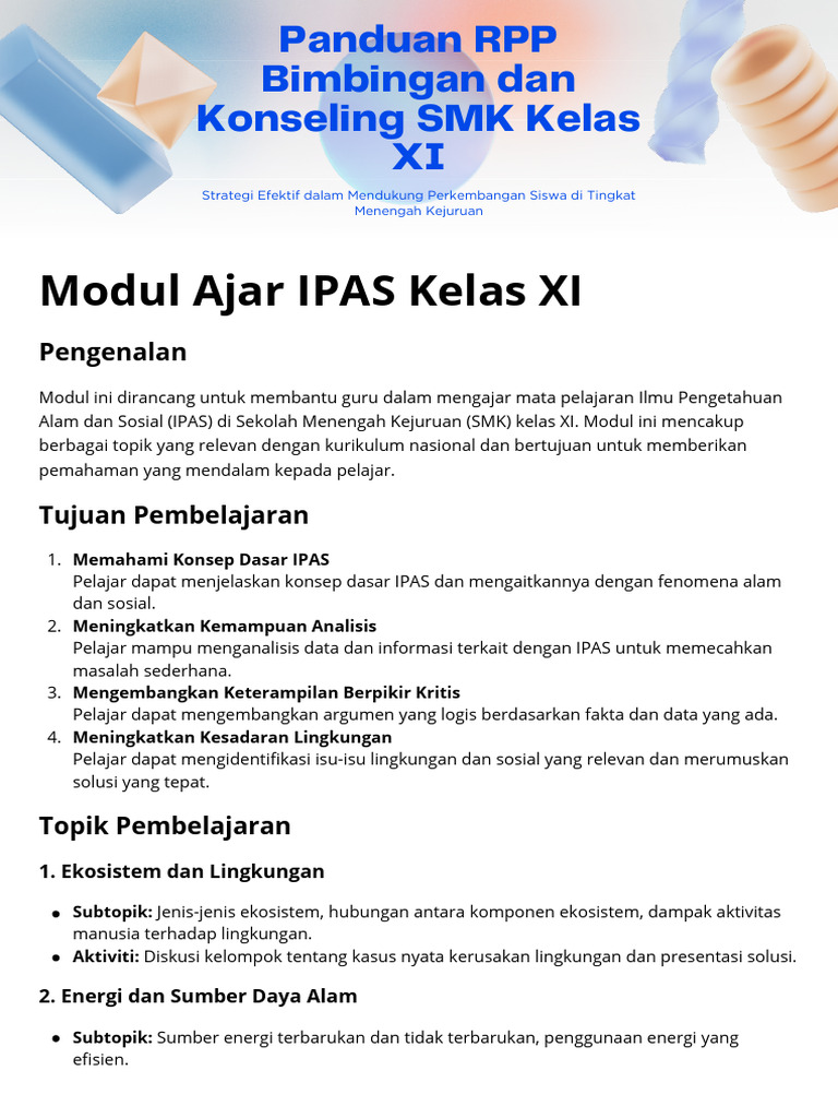 Modul Ajar IPAS Kelas XI SMK Kurikulum Merdeka | PDF