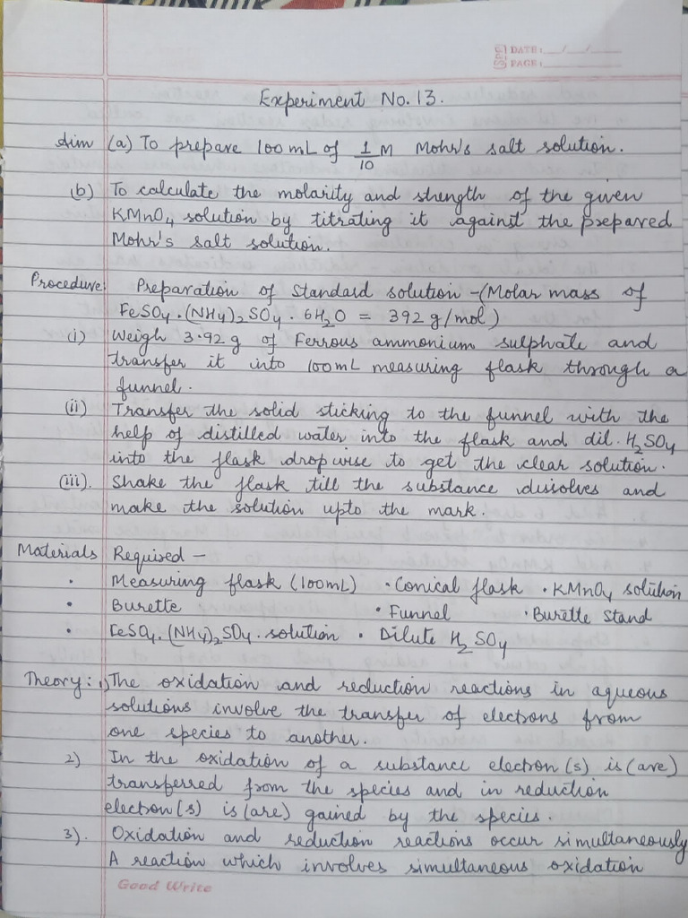 Ex15 KMnO4 Mohr Salt Titration | PDF