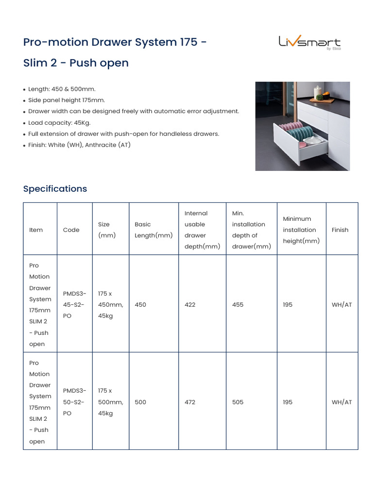 Pro-Motion Drawer System 175 - Slim 2 - Push Open | PDF