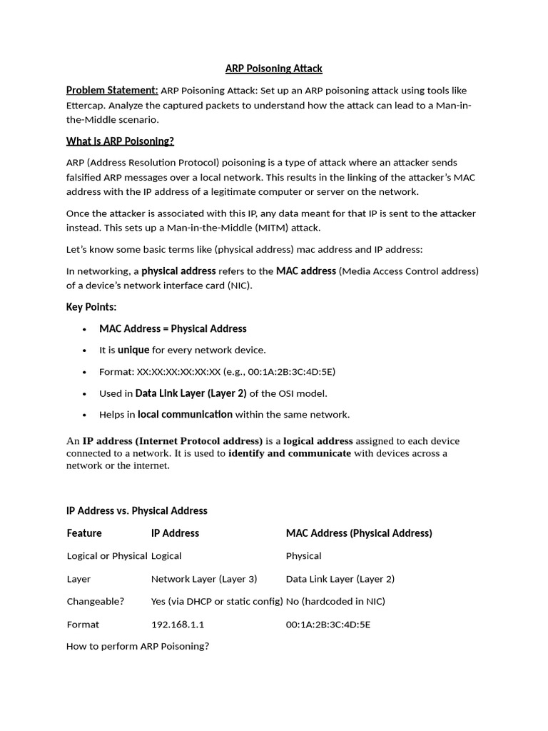 Understanding ARP Poisoning Attacks | PDF | Computer Network | Ip Address