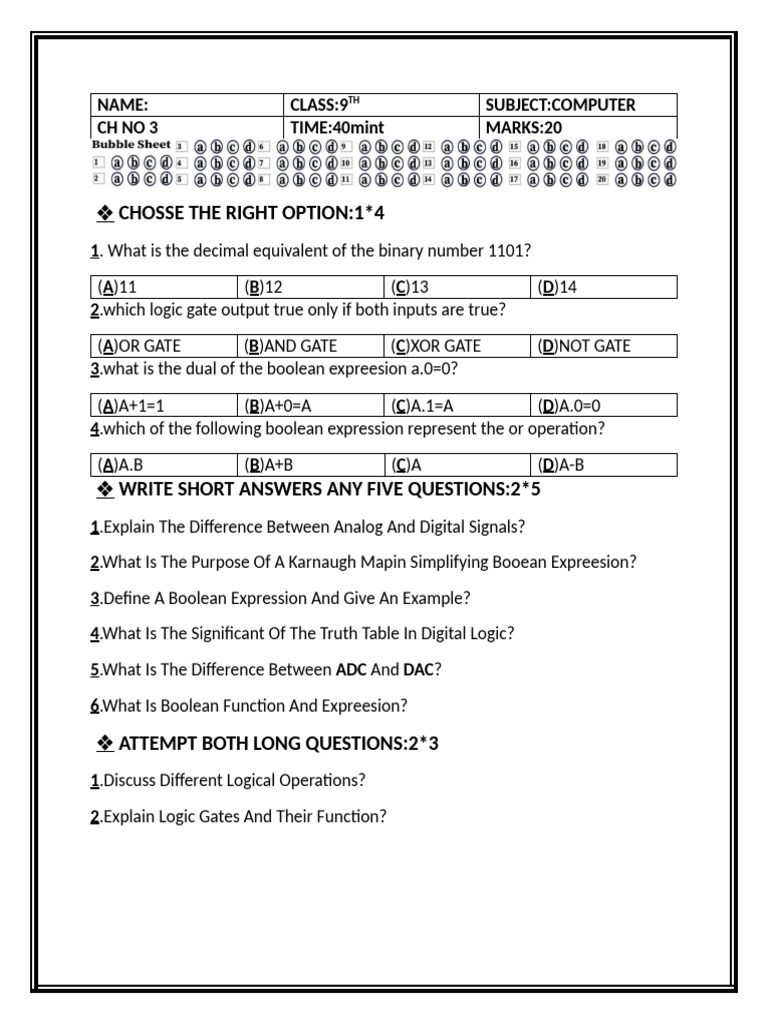 Class 9th Computer CH No 3 Test New Book 2025 June | PDF