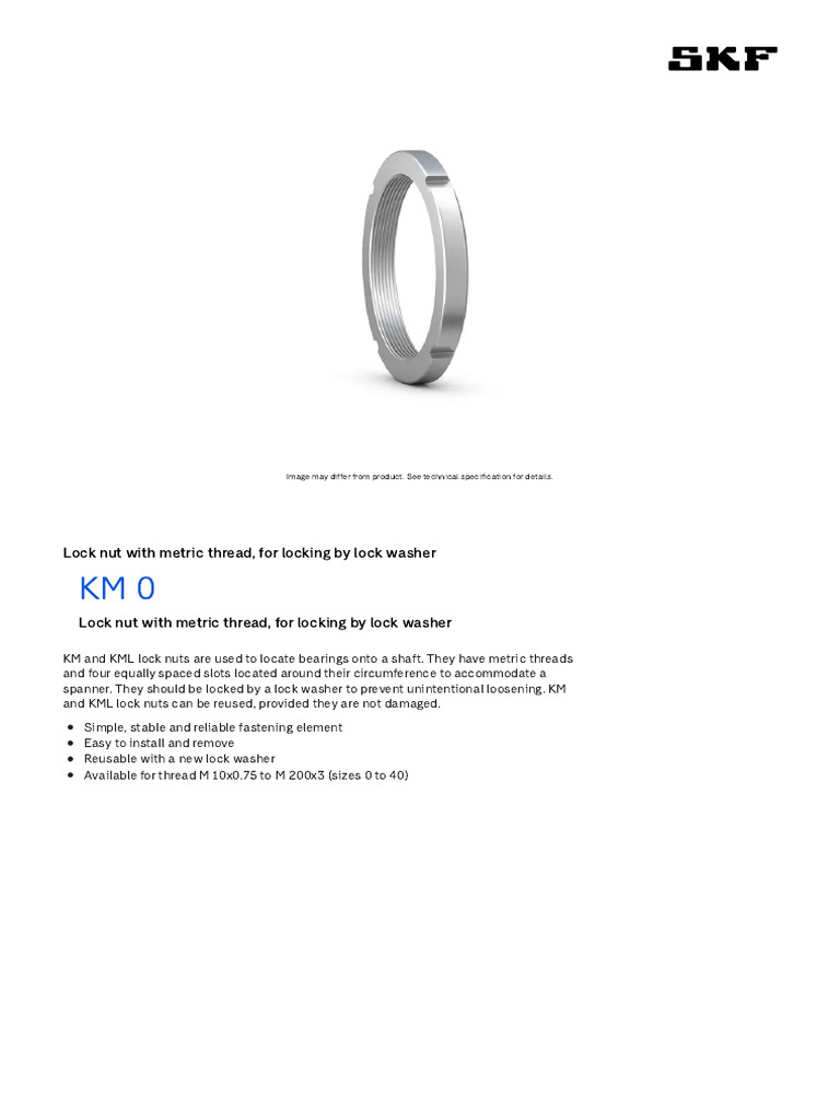 KM Lock Nut Technical Specifications | PDF | License
