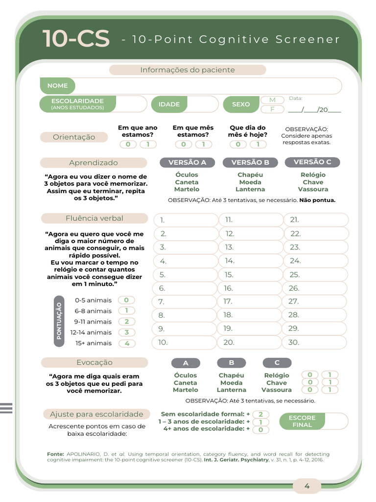 10-Point Cognitive Screener (10-CS) | PDF