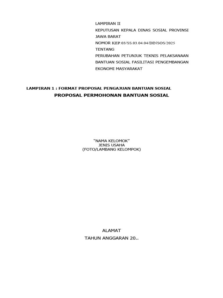 Format Proposal Pengajuan Bantuan Sosial KUBE | PDF