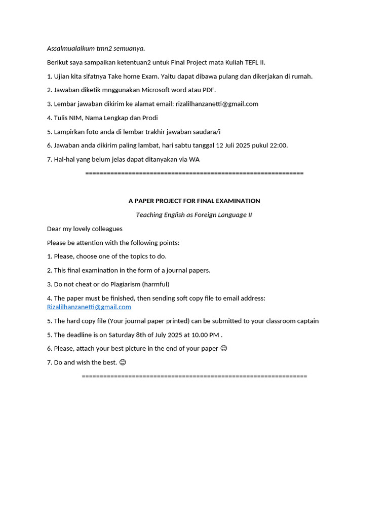 Tefl 2 Final Project Assignment | PDF