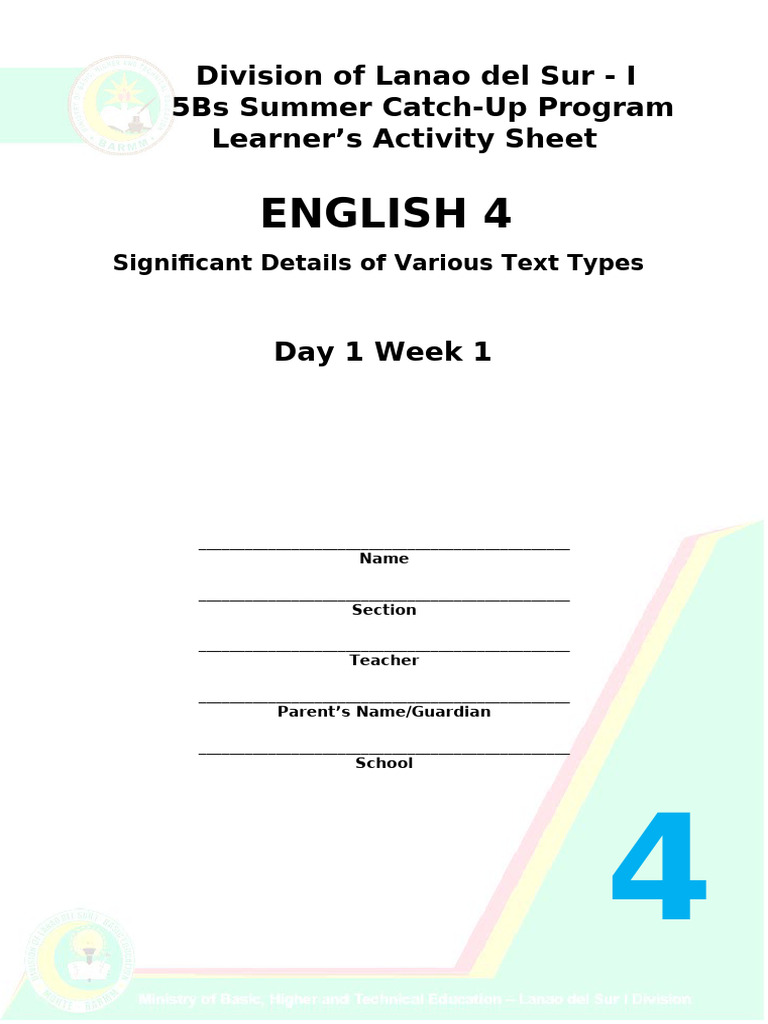 English 4 Complete W1 W4 | PDF | Teachers | Spider