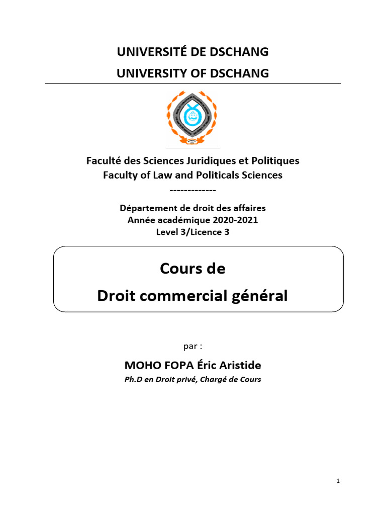 Cours de Droit Commercial Général OHADA | PDF | Courtier | Effet de ...