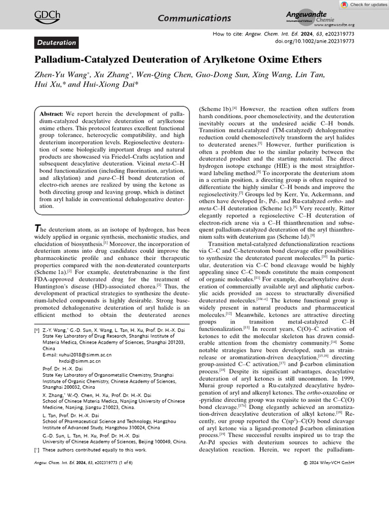 Palladium-Catalyzed Arylketone Deuteration | PDF | Deuterium | Chemical ...
