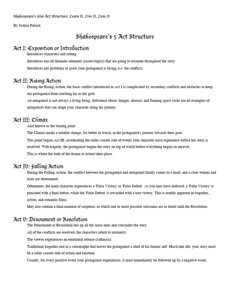 Understanding Shakespeare's Five Acts | PDF | Psychology