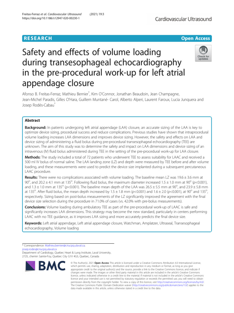 Safety and Effects of Volume Loading During TEE in The Pre-Procedural ...