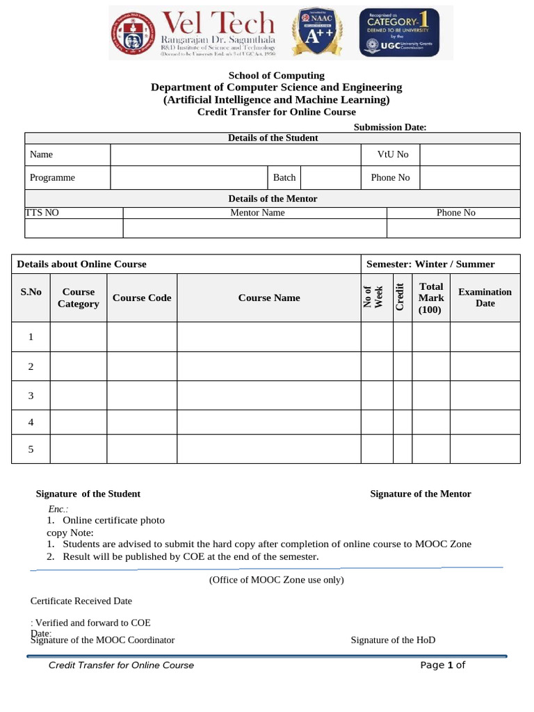 Credit Transfer For Online Course-Cse (AIML) | PDF | Computing