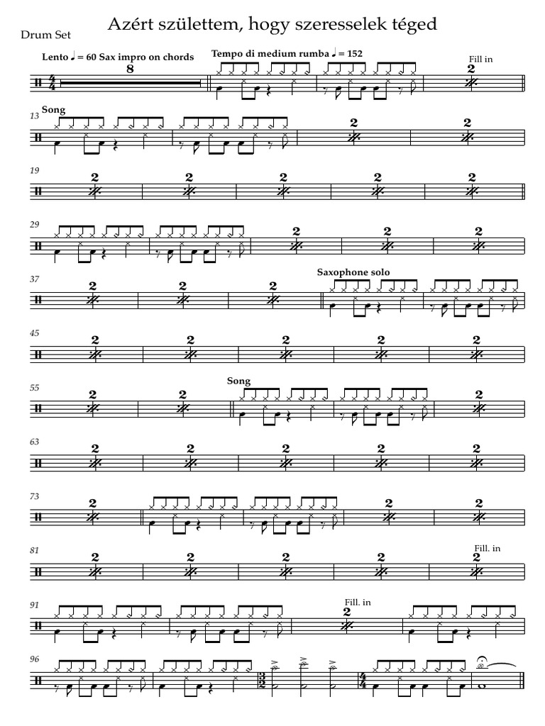 Arra Születtem, Hogy Szeresselek Téged - Ver2 - Red - Drum Set | PDF