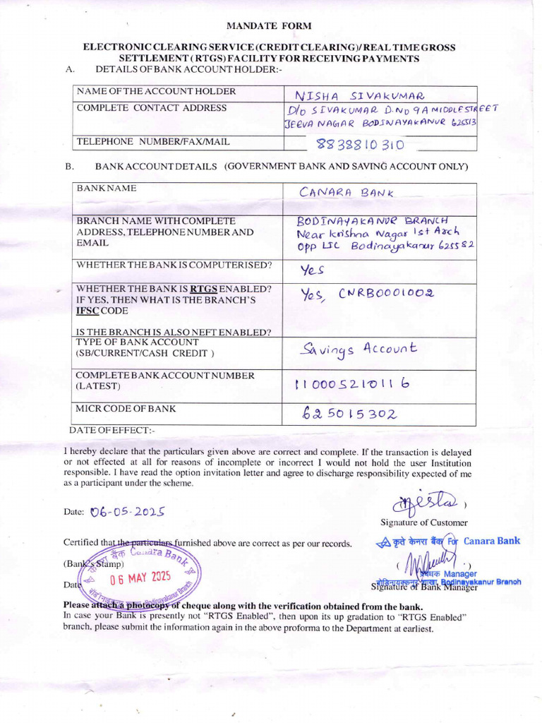 Mandate Form 1 | PDF