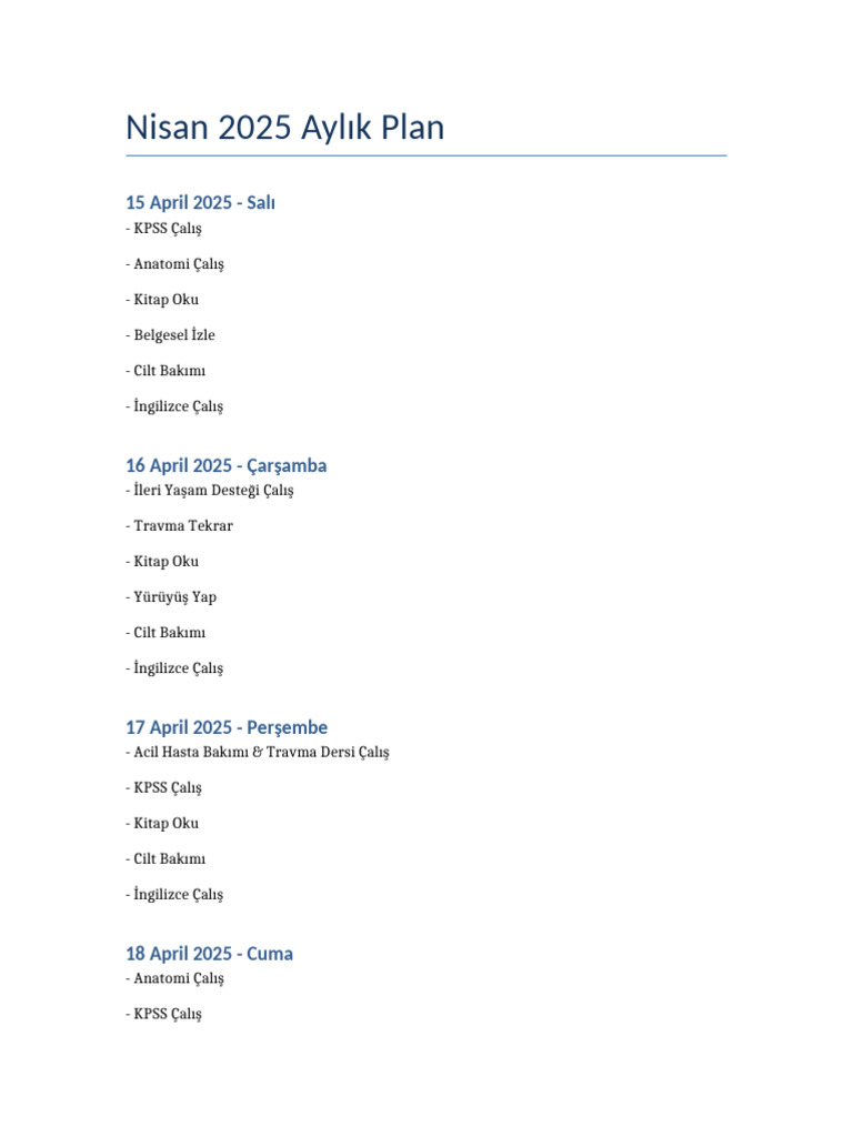 Nisan 2025 Aylik Plan | PDF