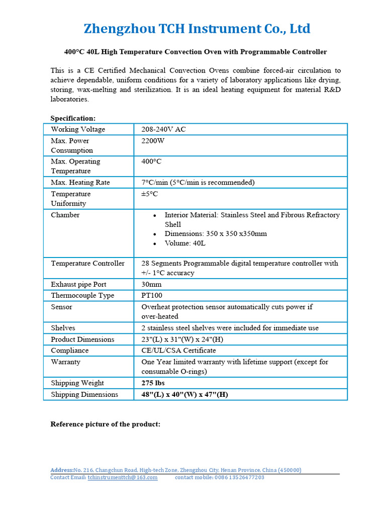 400C Convection Oven 350-350-350MM | PDF