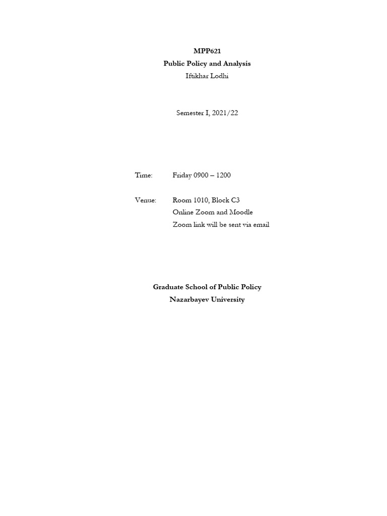 MPP621 PPA Lodhi Syllabus 14082021 | PDF | Policy | Analysis