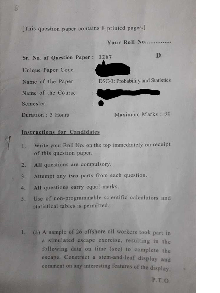 PYQ Probability and Statistics 2022-2023 | PDF