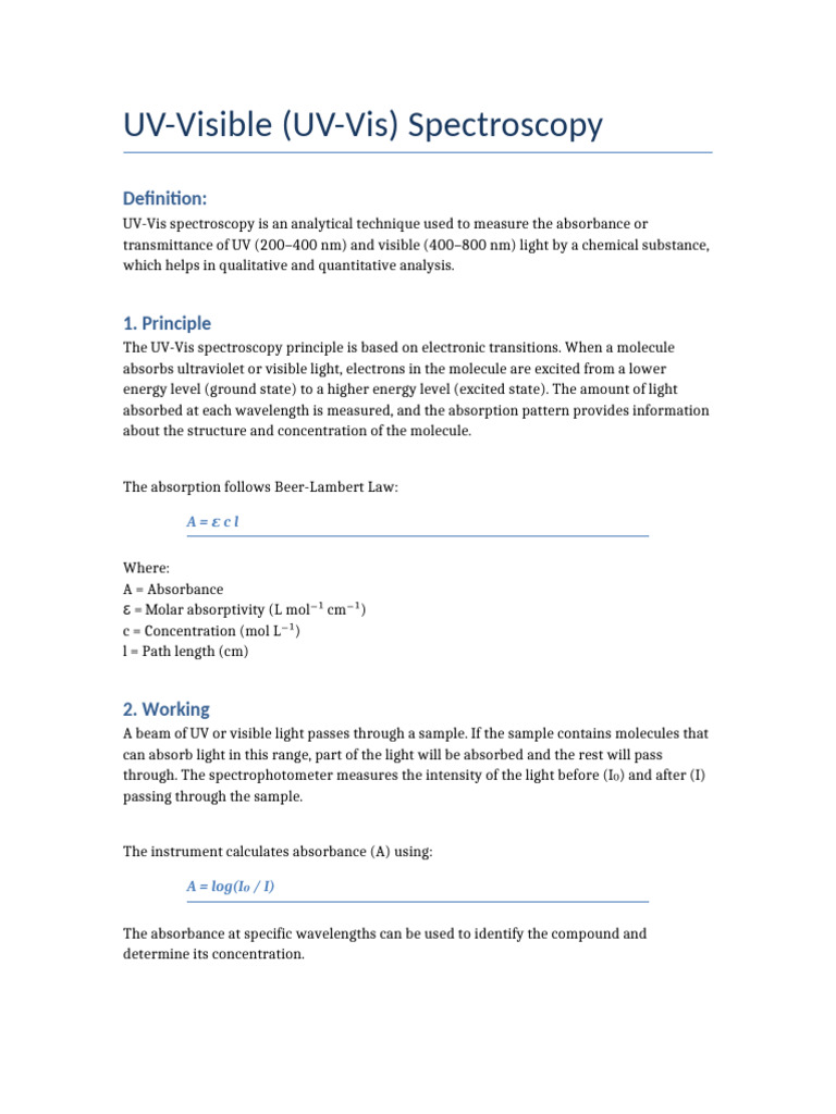 UV-Vis Spectroscopy Notes | PDF | Ultraviolet–Visible Spectroscopy ...