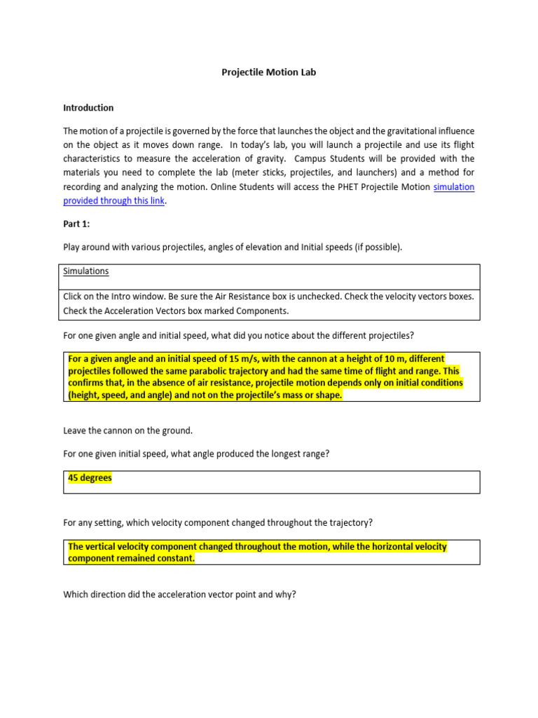 Projectile Motion Lab | PDF | Projectiles | Applied And Interdisciplinary Physics