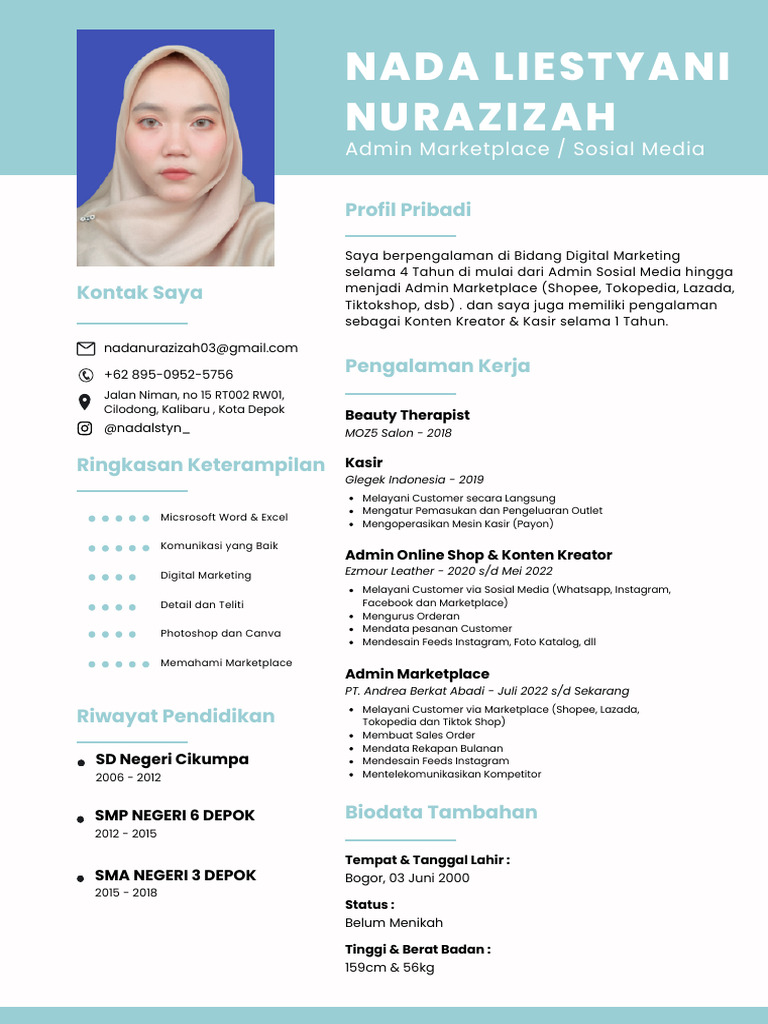 Biodata dan Pengalaman Digital Marketing | PDF