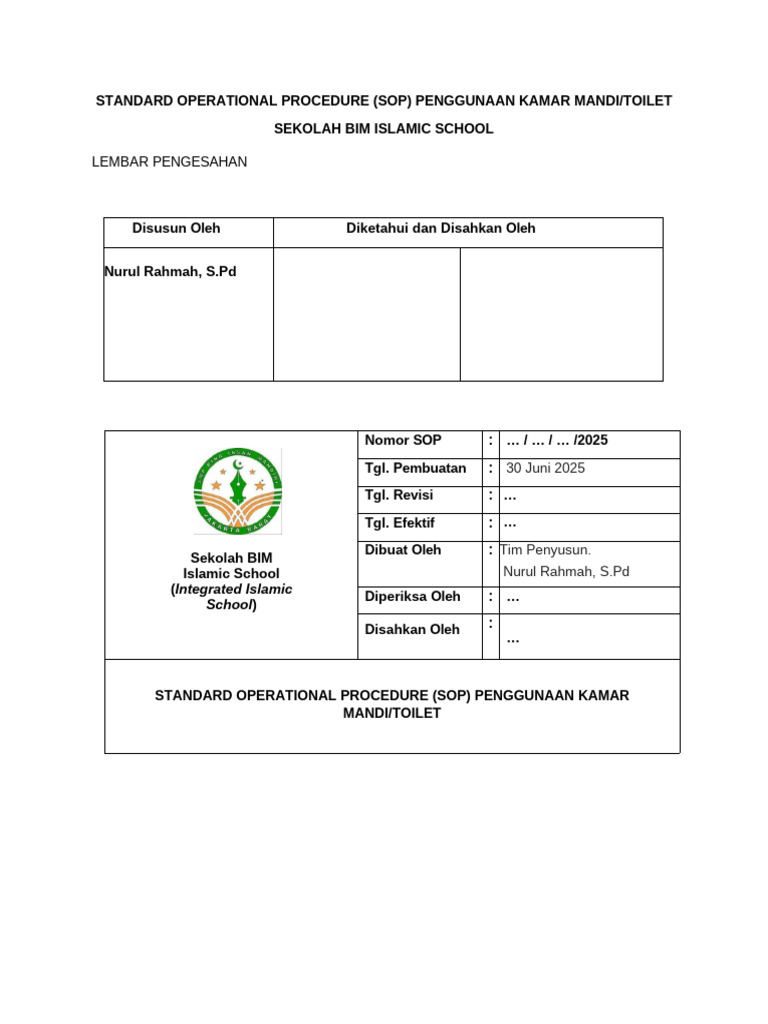 Standard Operational Procedure - Penggunaan Toilet | PDF