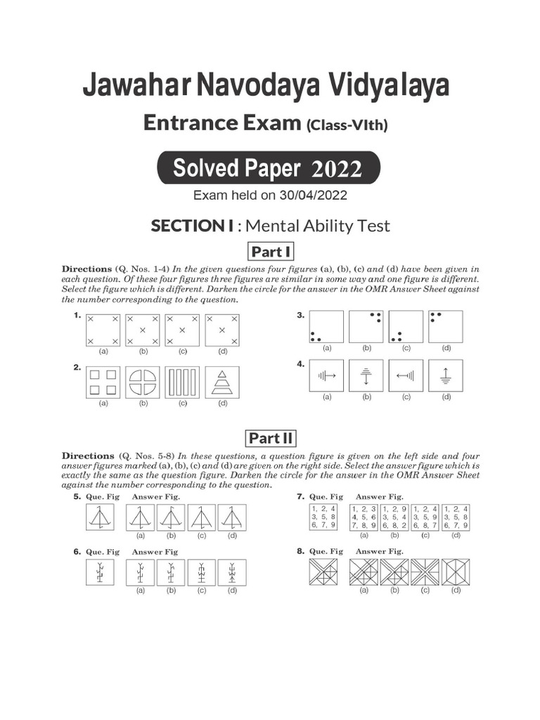JNVST Pyq 2022 | PDF