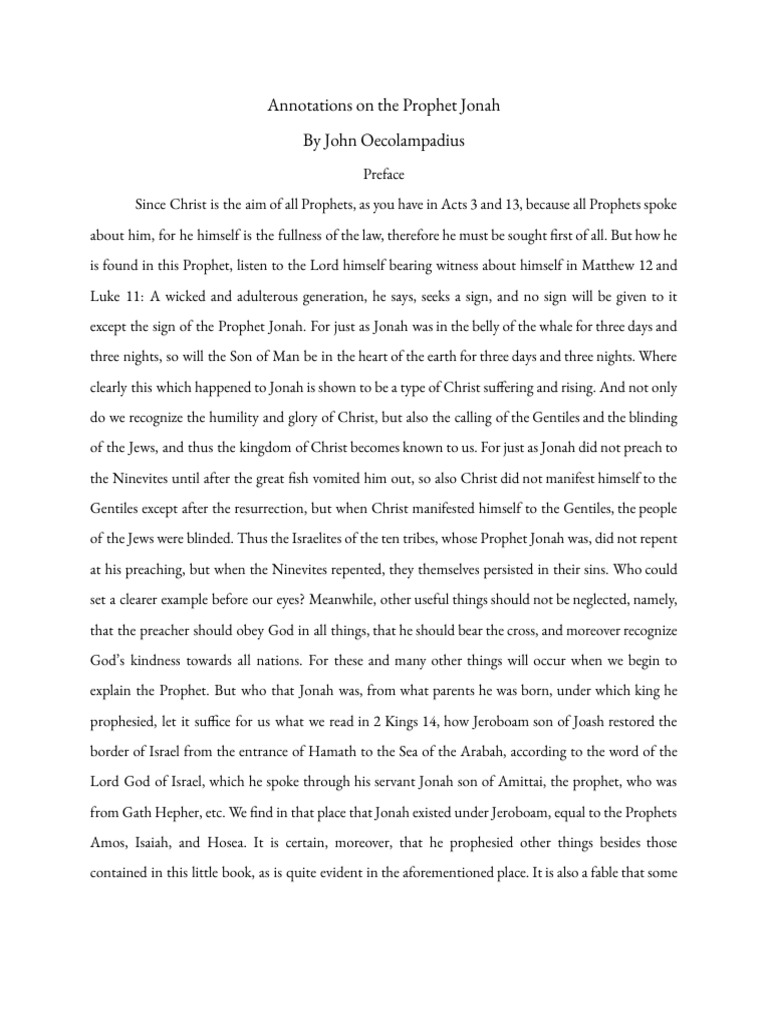 Oecolampadius Johannes Annotations On Jonah | PDF | Theology | Religious Belief And Doctrine