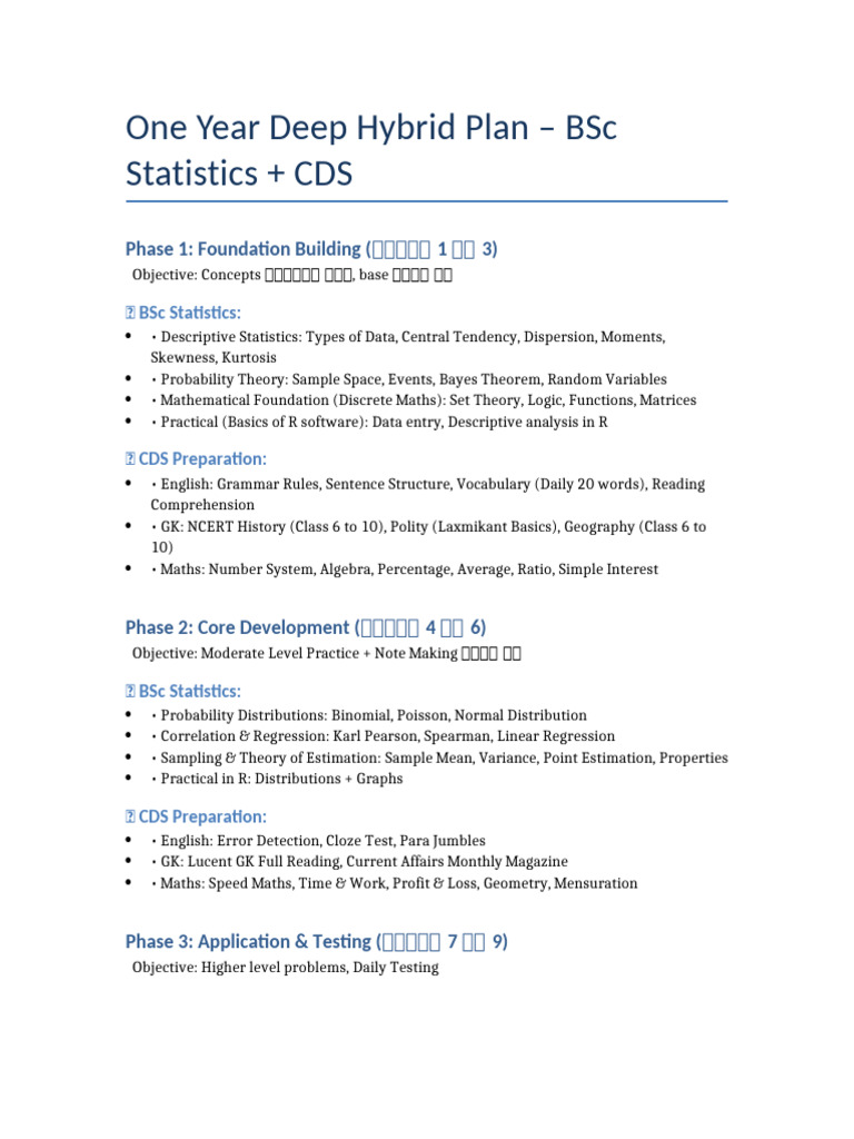 One Year BSC Statistics CDS Plan | PDF | Statistics | Probability ...