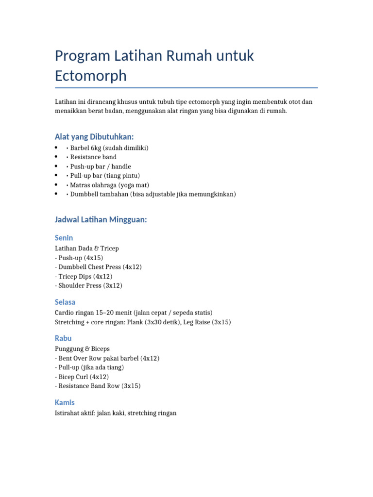 Program Latihan Ectomorph Rumahan | PDF