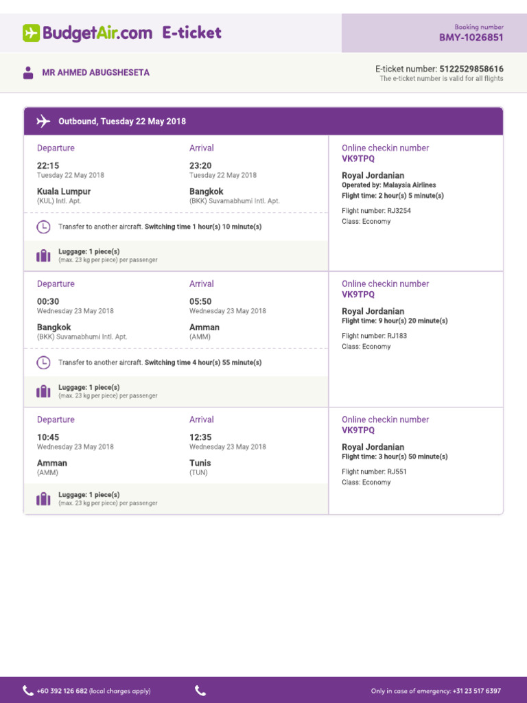 KUL-BKK Eticket | PDF