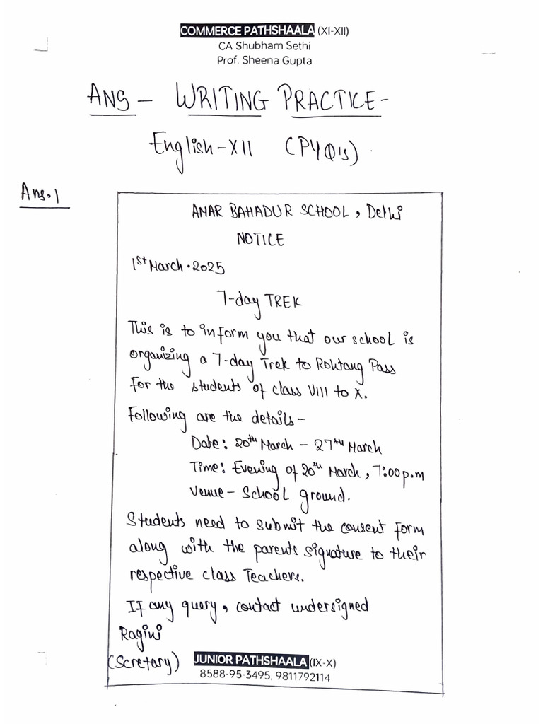 Answers-Writing Practice PYQ's Eng-XII | PDF
