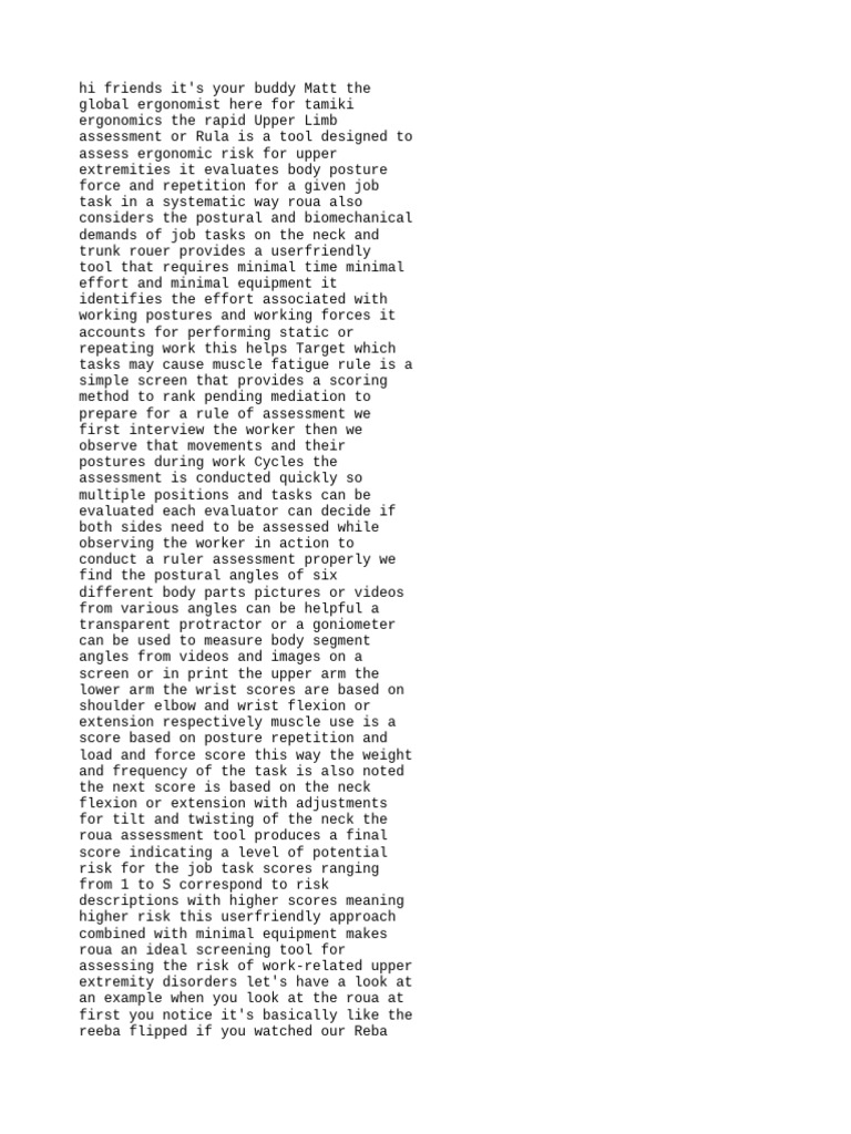 (English (Auto-Generated) ) RULA - The Rapid Upper Limb Assessment ...