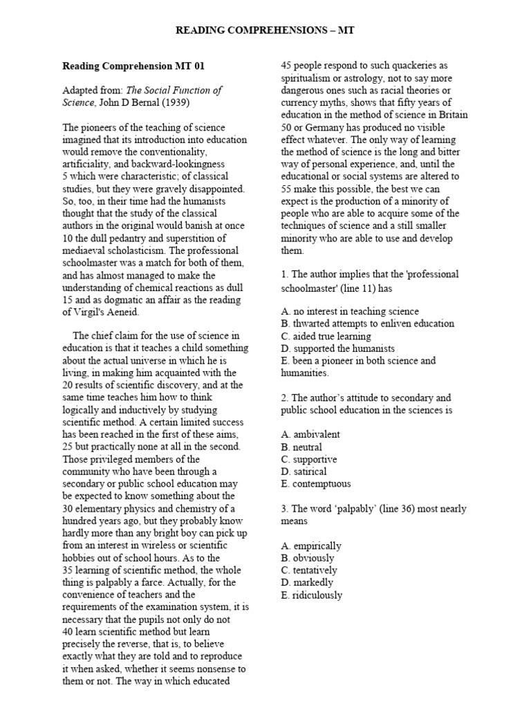 Mt-Reading Comprehensions | PDF | Science | Scientific Method