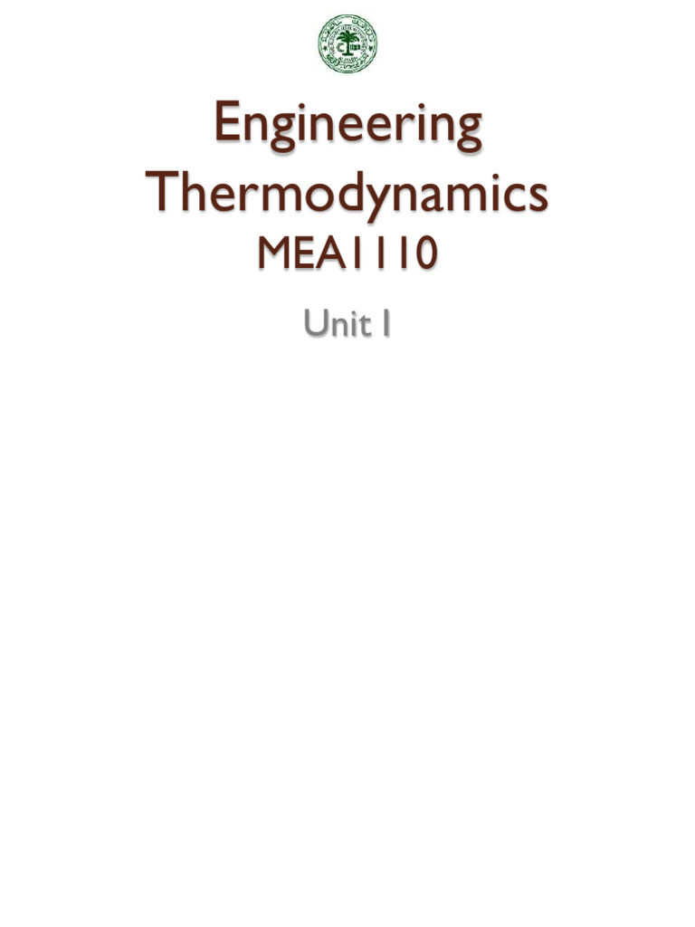 Engineering Thermodynamics: Unit I | PDF | Pressure | Pascal (Unit)