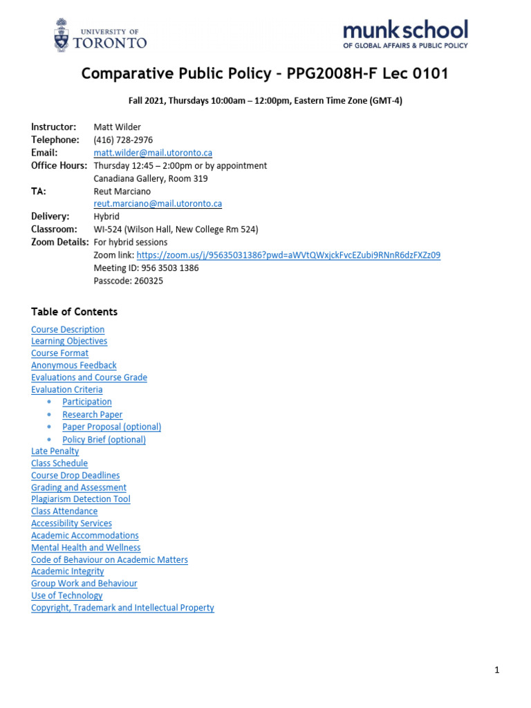 Comparative Public Policy Course Guide | PDF | Plagiarism | Policy