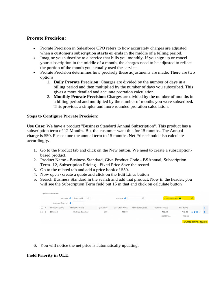 Salesforce CPQ Prorate Precision Guide | PDF | Subscription Business Model