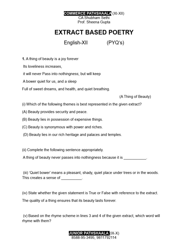 Extract Based Poetry (Pyq's) | PDF