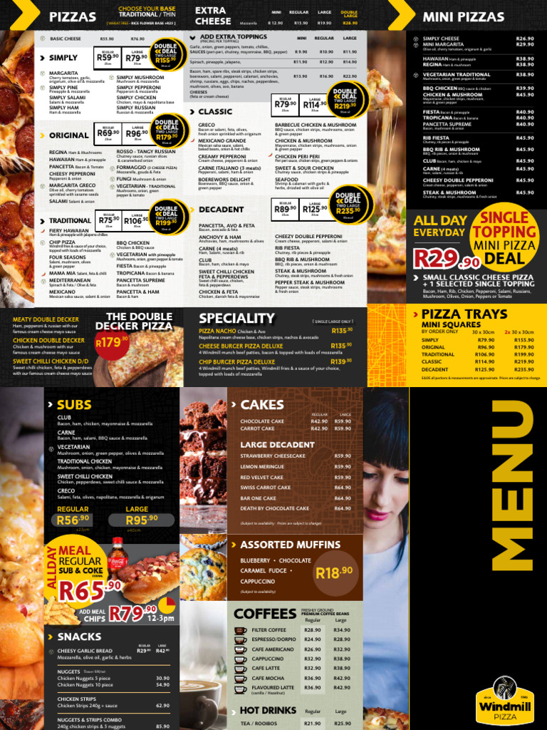 Windmill PIZZA Menu 2024rfs | PDF | Pizza | Hamburgers