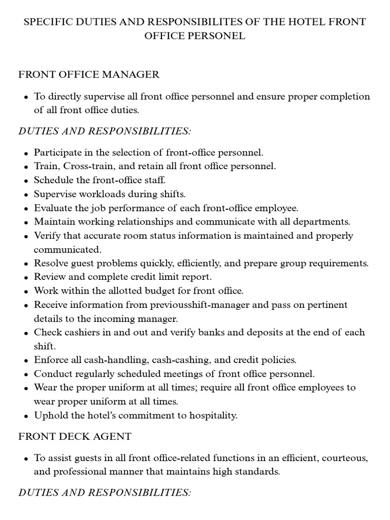 SPECIFIC DUTIES AND RESPONSIBILITES OF THE HOTEL F.docx - 20250710 ...