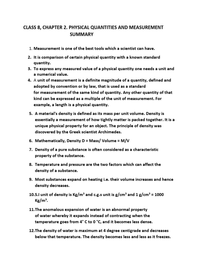Chapter 2 Class 8 Worksheet | PDF | Buoyancy | Density