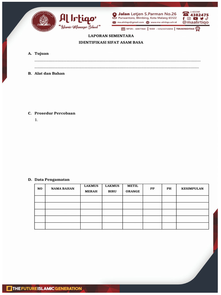 Laporan Sementara Identifikasi Asam Basa | PDF
