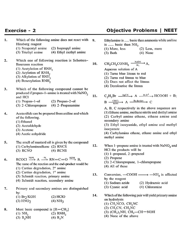 Amines Practice Questions | PDF