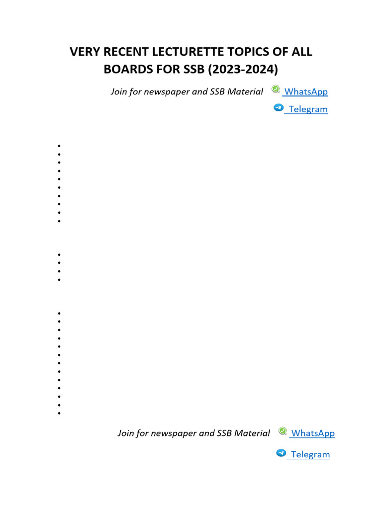Recent Lecturette Topics of All Boards For SSB (2023-2024) | PDF | Economies