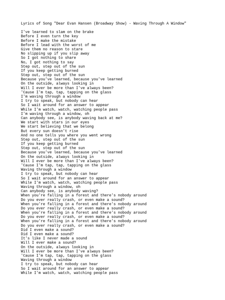 Dear Evan Hansen (Broadway Show) - Waving Through A Window | PDF