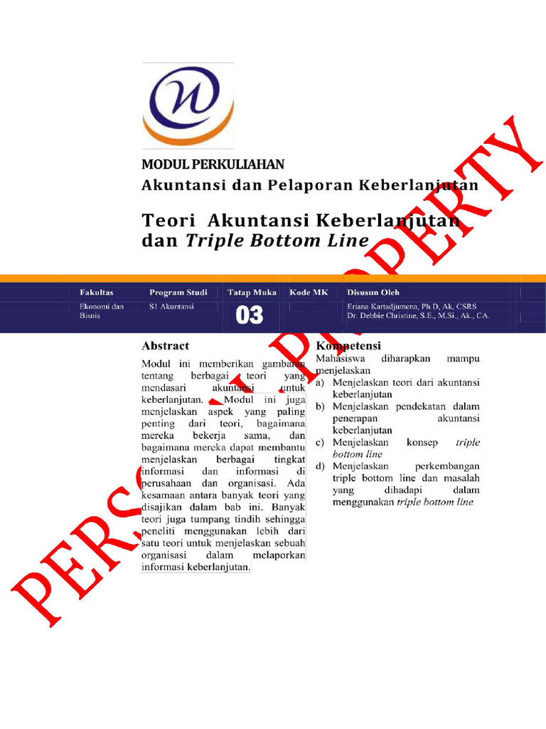 Modul 03 Teori Akuntansi Keberlanjutan Dan Triple Bottom Line | PDF