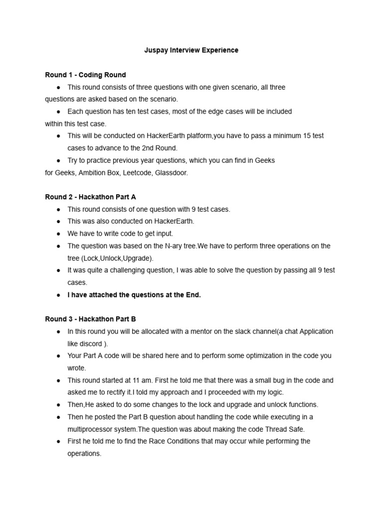 JUSPAY Interview Experience | PDF | Software Engineering | Computer Programming