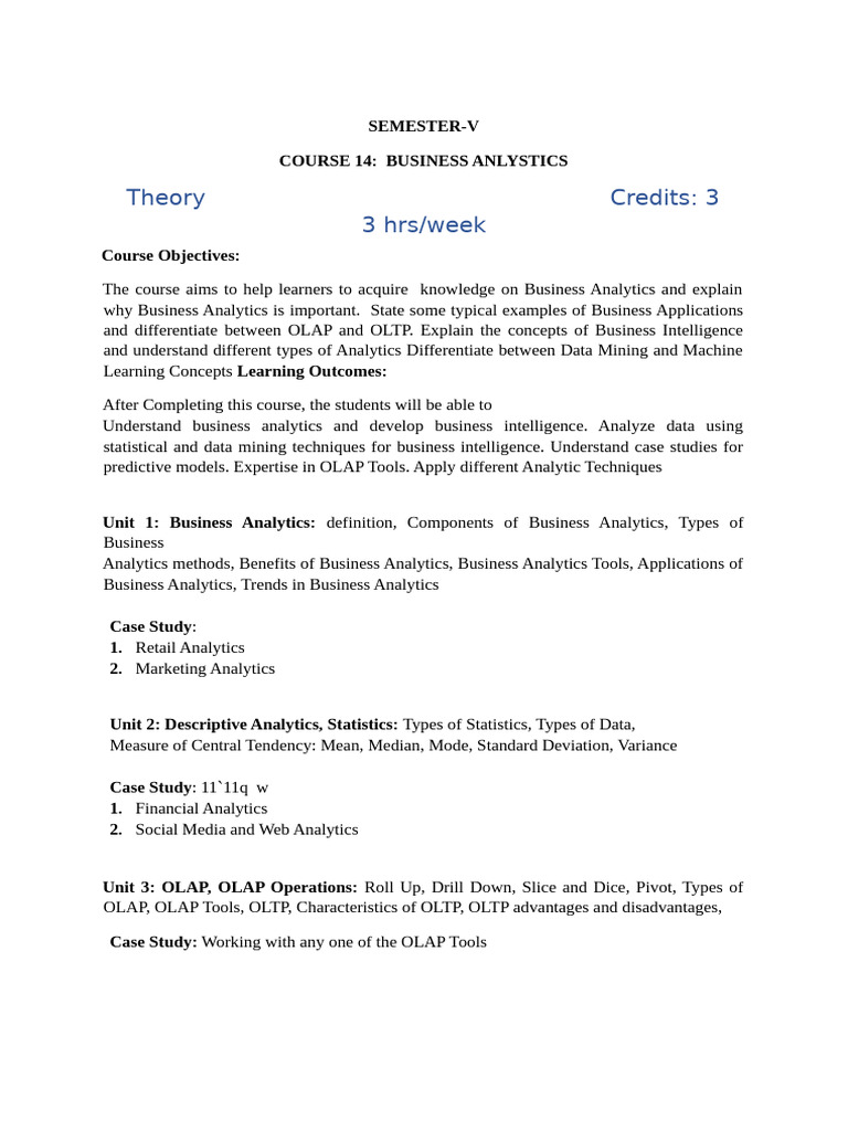 Business Analytics Course Syllabus | PDF | Analytics | Business ...