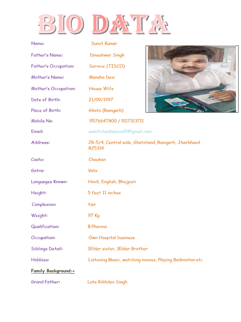 Biodata Sumit KR | PDF