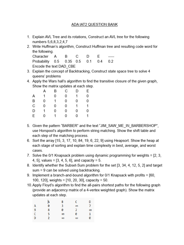 Ada Iat2 Question Bank | PDF